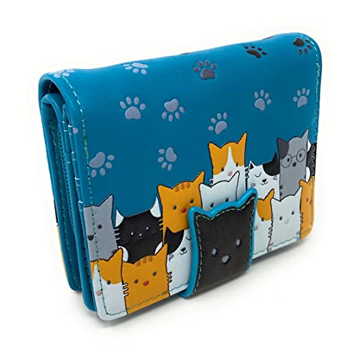 Shag Wear Kitty Cat Crowd Medium Wallet for Women Teal 4.5"