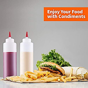 BOTTLIFY 16oz Squeeze Bottles with Red Cap-Pack of 2 Wide Mouth, Leak Proof Refillable Condiment Container for Kitchen Use