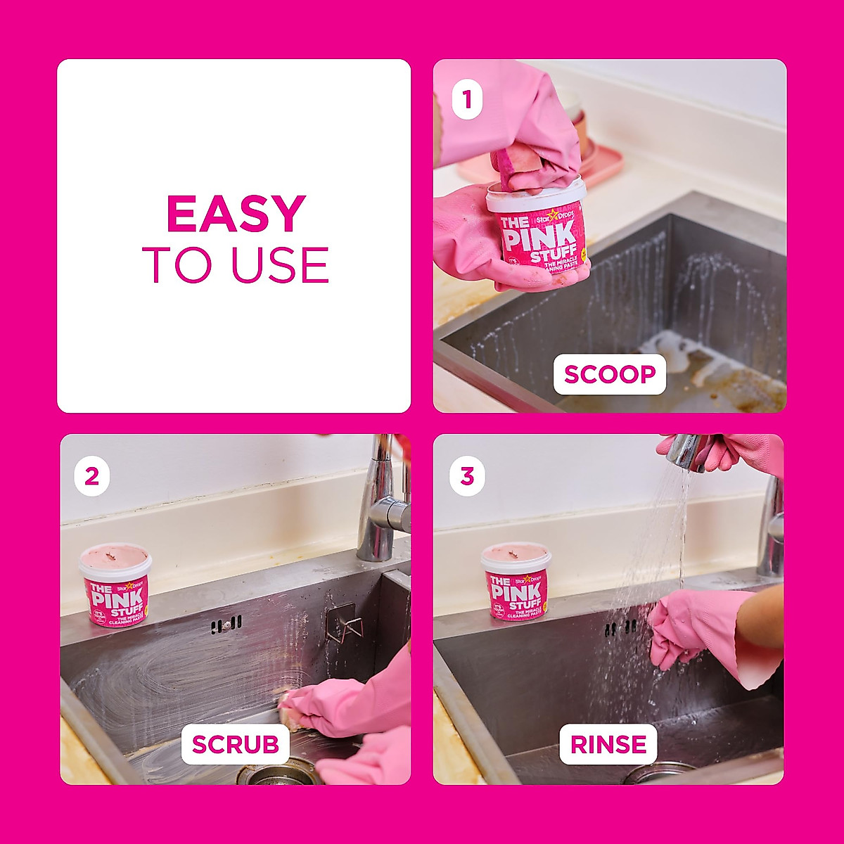 Stardrops - The Pink Stuff - The Miracle Scrubber Kit - 2 Tubs of The Miracle Cleaning Paste With Electric Scrubber Tool and 4 Cleaning Brush Heads