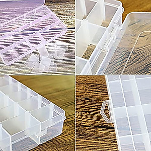 5Pack 36 Grids Clear Plastic Organizer Box with Adjustable Dividers Storage Container Jewelry Box for Beads Art Crafts Pieces Letter Board Fishing Tackles Rock Collection with 2000pcs Label Stickers