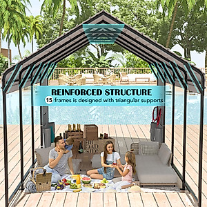 Sundale Outdoor Metal Carport 10' x 20', Heavy Duty Canopy for Garage, Car Garage Shelter with Galvanized Metal Roof and Two Bibs with Pockets for Jeep and Boat, Grey