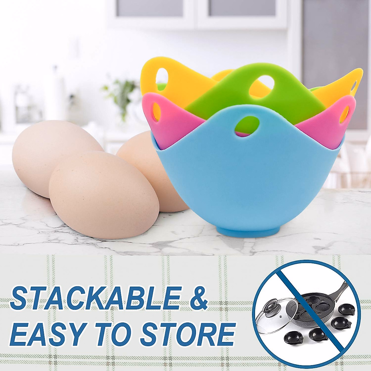 Poached Egg Cup Pack of 4,Silicone Egg Poacher Cups with Ring Standers,Eggs Poaching Cups for Stovetop or Microwave Egg Cooking, Easy Release and Cleaning - BPA Free,Stove Top and Dishwasher Safe
