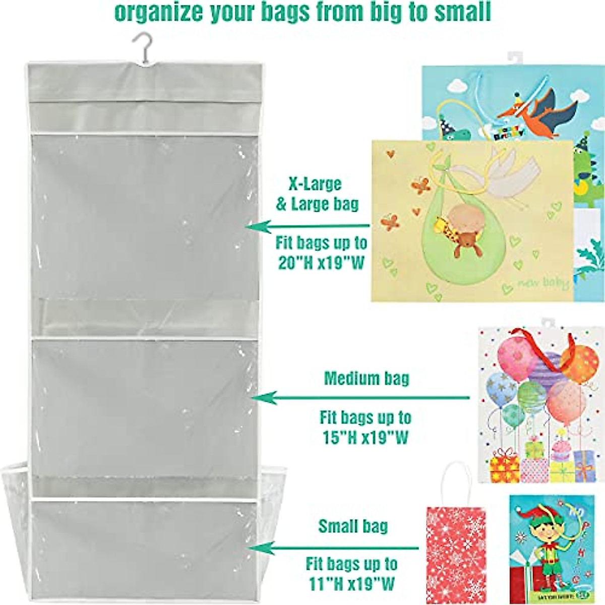 Simple Houseware Double-Sided Hanging Gift Wrap Organizer Storage Pockets, (Set of 1)