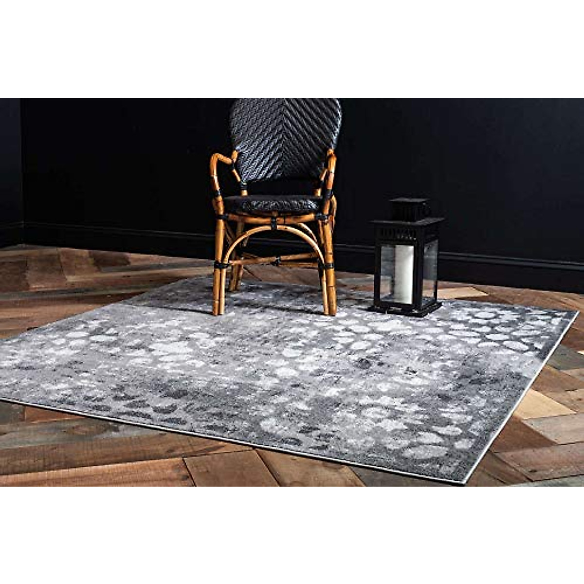 Unique Loom Sofia Collection Area Rug - Larvotto (6' 1" Square, Dark Gray/ Ivory)
