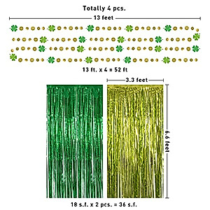 Green Gold Tinsel Foil Fringe Curtain Backdrop Shamrock Clover Garland Kit for St Patrick’s Day Decorations Irish Party Decoration Spring Wedding Engagement Birthday Party Supplies