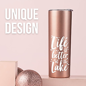 Lake Gifts for Women, Life is Better at the Lake 20oz Stainless Steel Insulated Tumbler, Housewarming Gifts for Lake House, Fishing Gifts, Perfect for Boat Owner/Lake Lovers, Lake Life Gifts