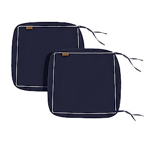 PNP FKJP 2 Pack Outdoor Cushion Washable Covers 20" X 20" X 4"Inch, Water-Resistant Seat Slipcovers, Patio Furniture Covers with Zipper and Tie, Navy (Only Covers)