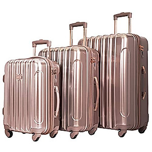 kensie Women's Alma Hardside Spinner Luggage,Expandable, Rose Gold, 3 Piece Set (20/24/28)
