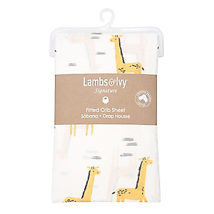 Lambs & Ivy Signature Giraffe Organic Cotton Fitted Crib Sheet - White/Yellow