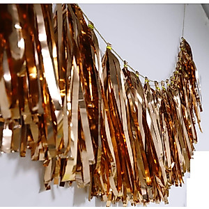 20 pcs Shiny Paper Tassels Fringe Banner, DIY Kit Party Metallic Foil Hanging Garland, Table Decor, Party Wall Backdrop Decorations, for Bachelorette Wedding Christmas Halloween New Year (Rose Gold)