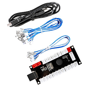 Guwarry 2-Player Zero Delay USB Encoder PC to HAPP Joysticks/HAPP Arcade Buttons for PC, MAME, Raspberry Pi, Arcade1Up - Three 5V Power Output for led Joysticks/LED Daisy Chain/LED Arcade Buttons