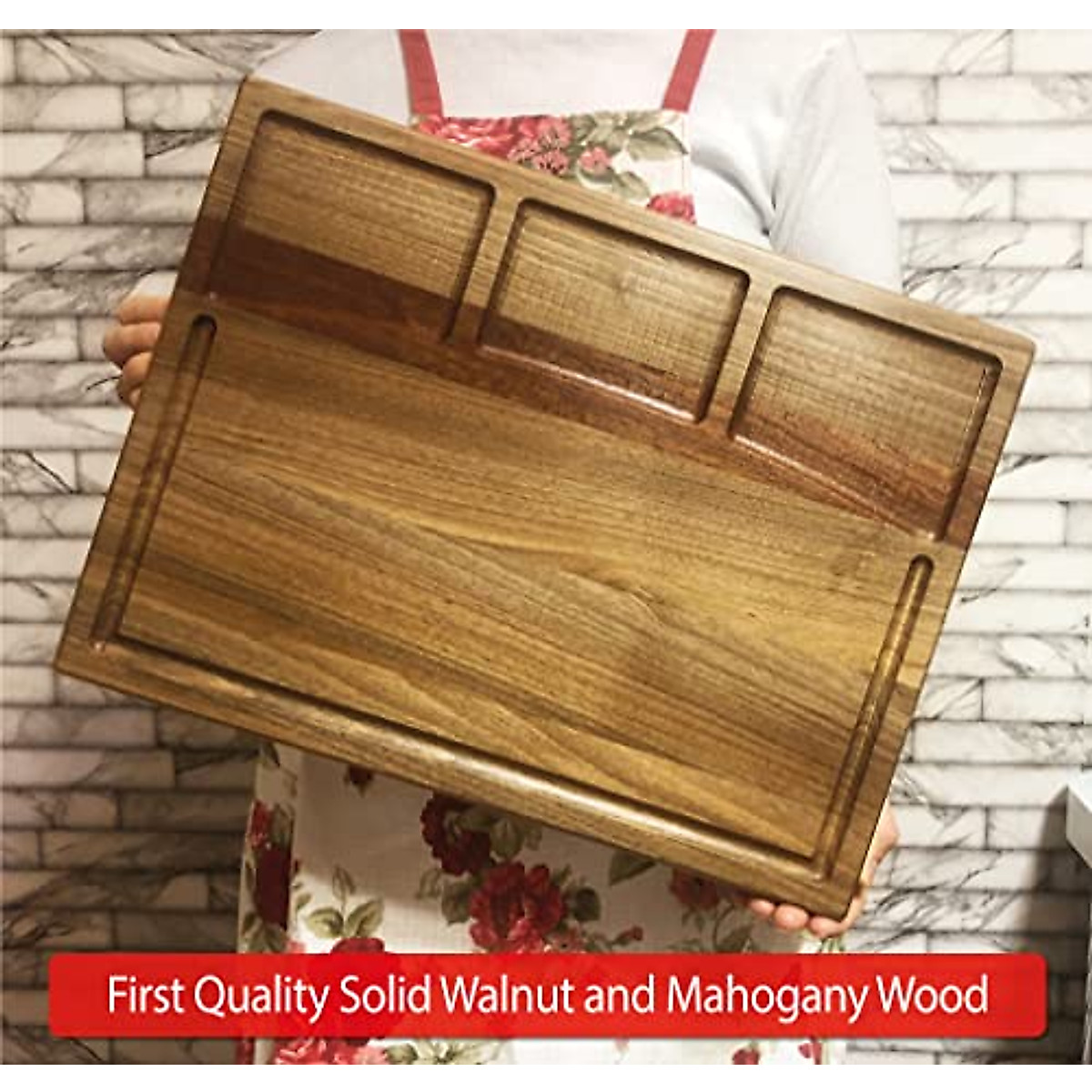 Bilikolik Large Walnut Wood Cutting Board for Kitchen (16x12x1.15) - Reversible Serving Tray - Walnut Cutting Board - Butcher Block - Meat, Vegetables, Fruits, Cheese