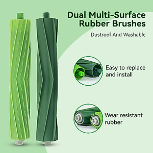 Replacement Parts for iRobot Roomba i7 i7+ i3 i3+ i4 i4+i6 i6+ i8 i8+/Plus E5 E6-2 Sets of Multi-Surface Rubber Brushes, 8 Filters, 8 Edge-Sweeping Brushes - Efficient Cleaning and Maintenance