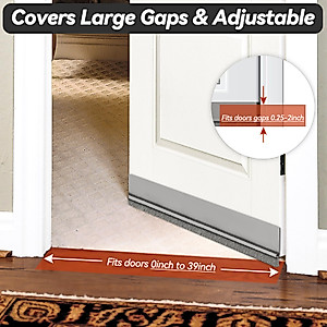 Icysey Door Seal Draft Stopper, 2" W x 39" L, Silver, Rubber & Foam