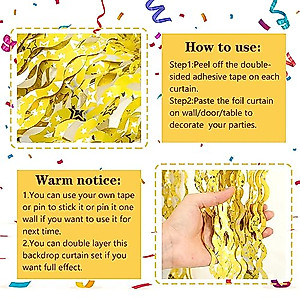 3 Pcs Fringe Curtain Backdrop,3.3 x 6.6 ft Wave Streamers Tinsel Metallic Curtains Photo Backdrop Streamers for Mermaid Birthday Under Sea Ocean Themed Party Decorations (Gold)