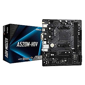 ASRock A520M-HDV Supports AMD AM4 Socket Ryzen™ 3000, 4000 G-Series and 5000 and 5000 G-Series Desktop Processors Motherboard, 32 GB memory storage