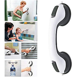 FChome 2 pcs Shower Wall Suction Cup Grab Bars with 4 pcs Self-Adhesive Hooks, Bathroom Balance Bar-12 Inch Shower Handle Bar Offers Safe Grip with Strong Hold Suction Cup for Safety Grip Grab,Gray.