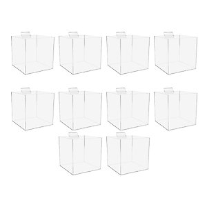 Marketing Holders 10 Pack 4" Slatwall Retail Bin Clear Acrylic Merchandise Storage Organizer Bulk Product Dump Box Single Pocket Square Caddy for Retail Stores and Service Centers