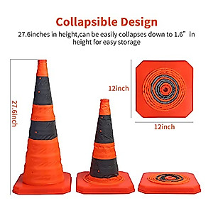 Sunnyglade [4-Pack] 28 inch Collapsible Traffic Cones with LED Light Multi Purpose Pop up Reflective Safety Cone (Orange x4)