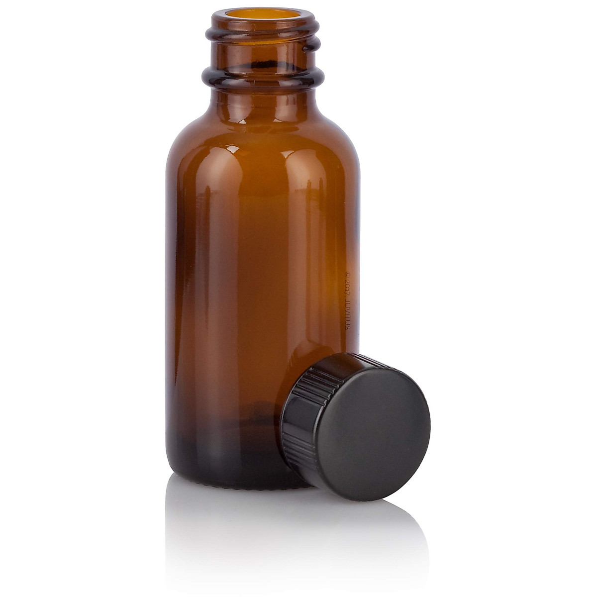 1 oz / 30 ml Amber Glass Boston Round Bottle with Airtight Phenolic Cap (6 Pack) + Funnel