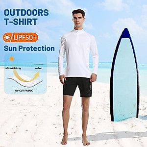 DAYOUNG Mens Zip Pullover UPF 50+ Sun Protection Long Sleeve Hiking Fishing Outdoors Performance T-Shirt YWT12 White S