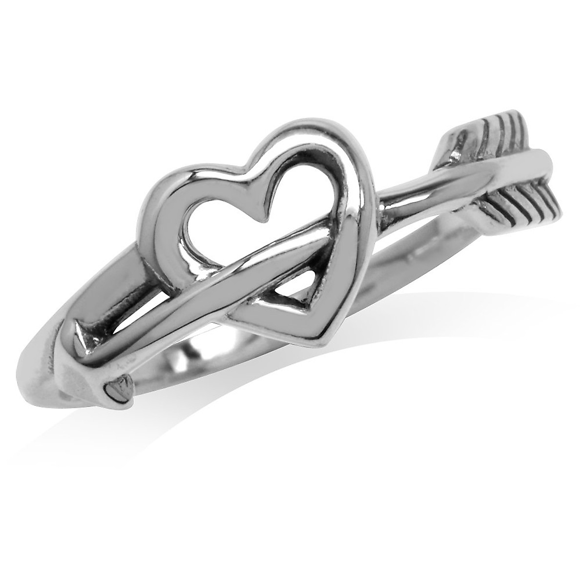 Silvershake 925 Sterling Silver Heart and Arrow Love Casual Ring Size 6