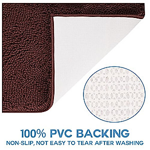 EGYPHY Bathroom Rugs Chenille Bath Mat Extra Soft and Absorbent Bath Rugs Non-Slip Shaggy Mats for Shower, Bathtub, Kitchen, Machine Washable Rug Pad Plush Microfiber Carpet 17x24 Inches Coffee