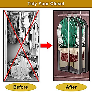 65" Garment Bags for hanging clothes, 4" Gussetes, Clear Moth Proof Suit Bag for Closet Storage or travel, Plastic Protector for wedding dress, long gowns, dance costumes, Sweaters, Shirts, Jackets,Coat, 5 Packs, Black