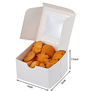 Bekoetoz 100Pcs Paper Cookie Boxes With Window Small Bakery Boxes 4x4x2.5 Inches Mini Cake Boxes For Pastries,Cupcakes,Desserts,Donuts,Chocolate Strawberries,Candy,Treat Boxes(4 * 4 * 2.5,White)