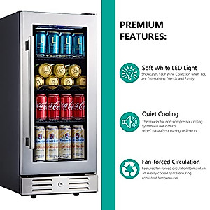 Kalamera Beverage Refrigerator Cooler, 100 Cans Mini Fridge with Glass Door Built-in or Freestanding, 15 inch Beverage Fridge with Seamless Stainless Steel Door for Beer Drinks or Soda
