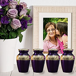 Purple Keepsake Urns for Human Ashes - Mini Urns Set of 4 with Premium Box & Bags - Purple Urns for Ashes - Honor Your Loved One with Small Cremation Urns - Perfect Funeral Urns for Adults & Infants