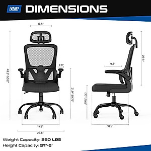 Laziiey Home Office Desk Chairs Ergonomic Chair with Lumbar Support Flip Up Arms Mesh Computer Chair with Comfortable Wide Seat Adjustable Headrest (Black)