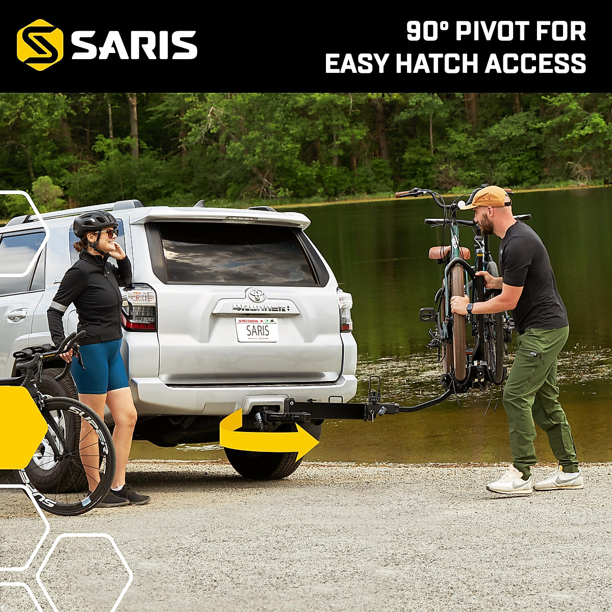 Swing Away Hitch Adapter by Saris | 2" Receiver, 250 lb Capacity | Easy Access & Foldable | Black Alloy Steel | Made in The USA