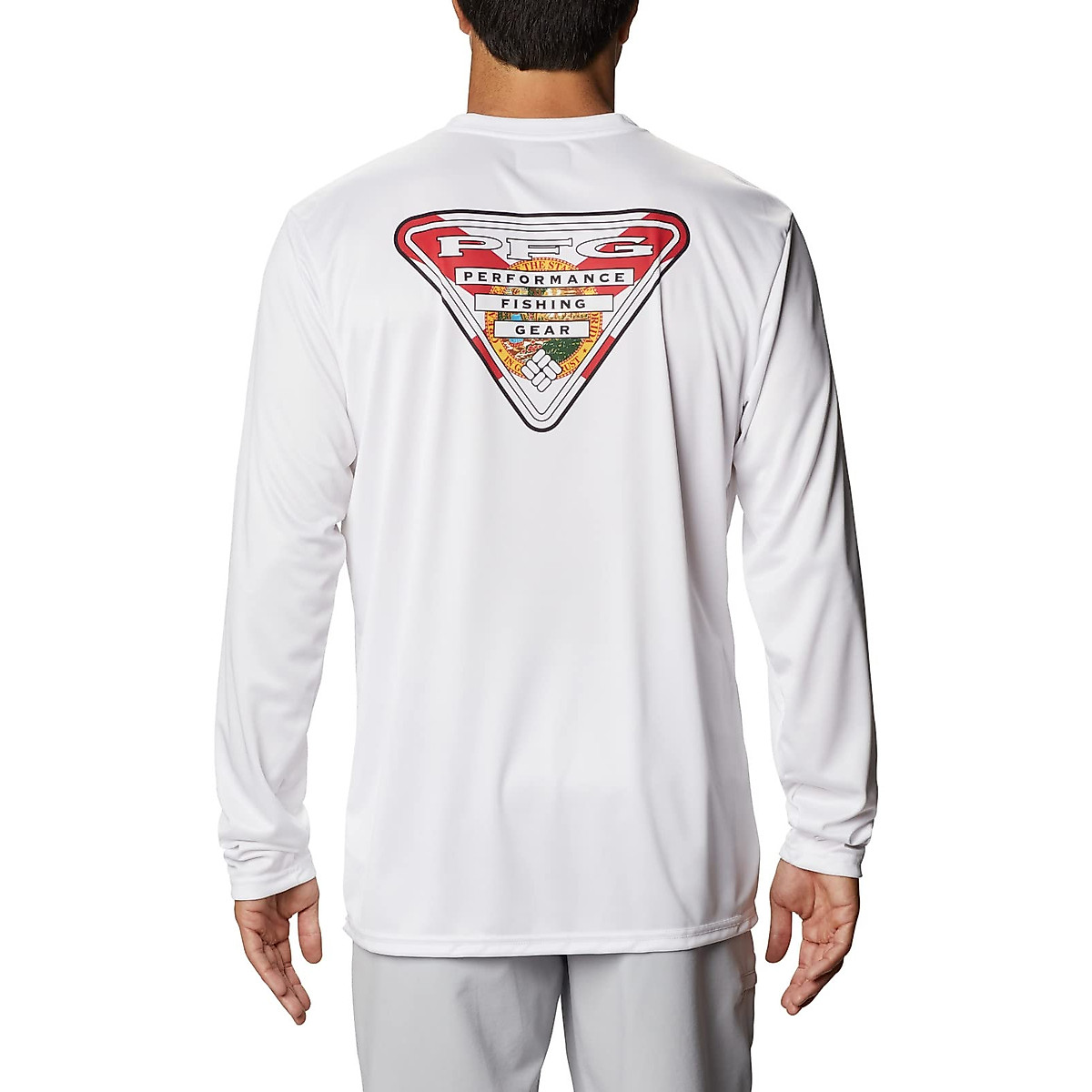 Columbia Men's Terminal Tackle PFG State Triangle LS, White/Fl Flag, 5X Tall