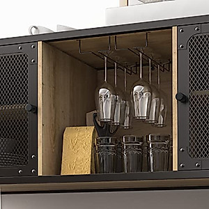 WiberWi Storage Cabinet Sideboard Coffee Bar Cabinet, Farmhouse Buffet Station with Glasses Rack, Credenza Cupboard ConsoleTable for Entryway Kitchen Dining Living Room, Brown