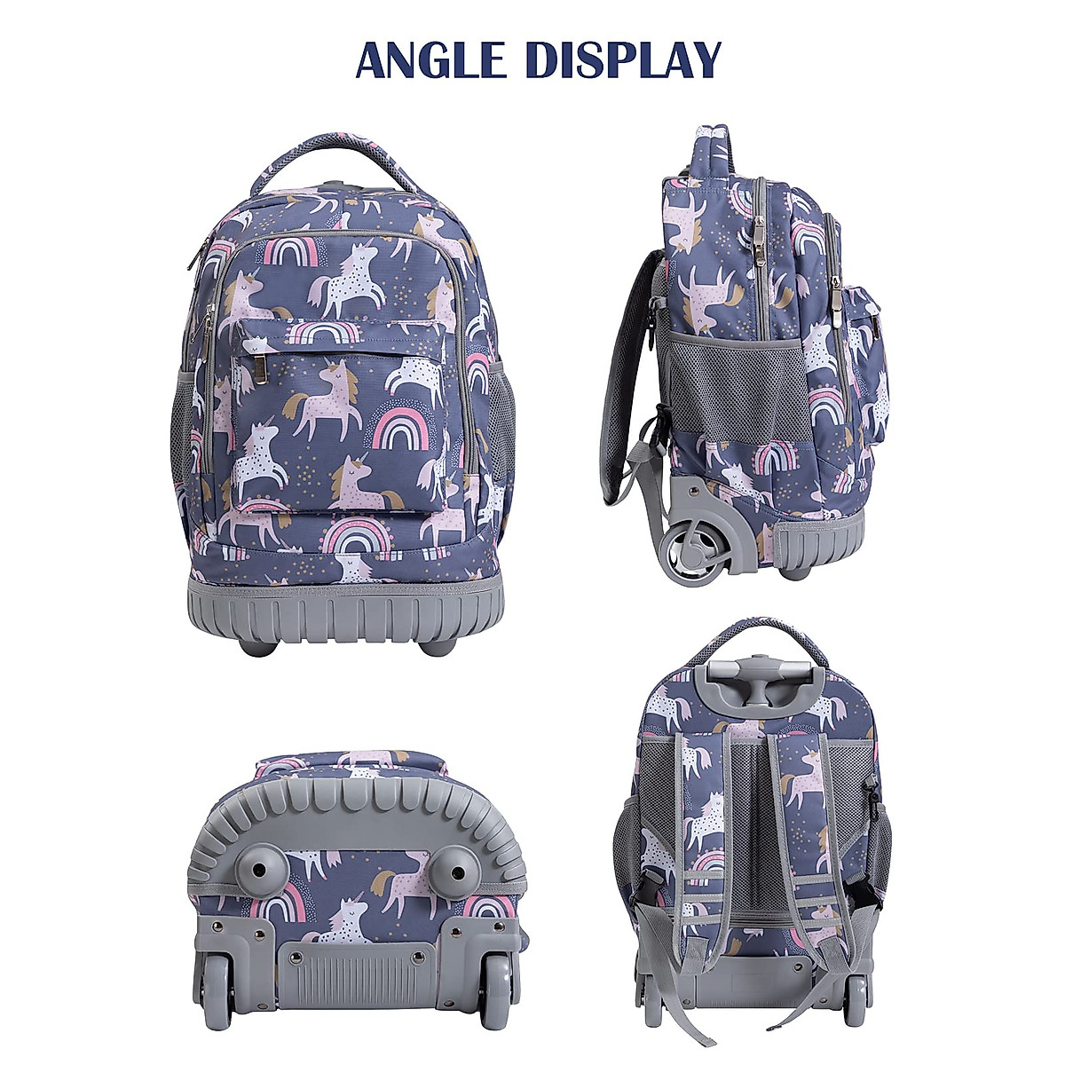 SKYMOVE 18 inches Wheeled Rolling Backpack for Boys and Girls Multi-Compartment School Students Books Laptop Trolley Bag Short Trip Carry-on, Light Gray Polar Bear