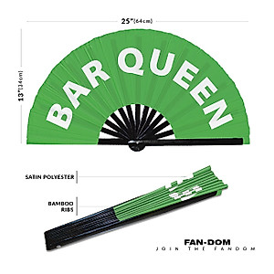 Bar Queen hand fan foldable bamboo circuit hand fan funny gag slang words expressions statement gifts Festival accessories Rave handheld Circuit event fan Clack fans (Green)