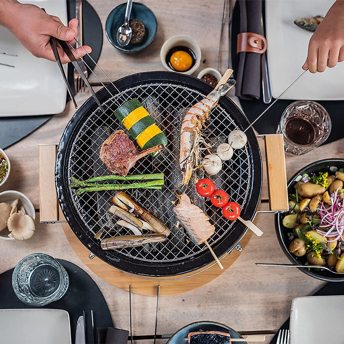 CNJerryXD Round Table Ceramic Grill Garden Outdoor Camping Portable Ambience BBQ Grill (13.4 Inch)