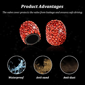 Kewucn Bling Car Tire Valve Stem Caps, 4 Pack Handmade Sparkling Crystal Rhinestone Stem Covers, Dustproof Wheel Tire Valve Caps, Universal Accessories for Car Truck Motorcycle Bike (Orange)