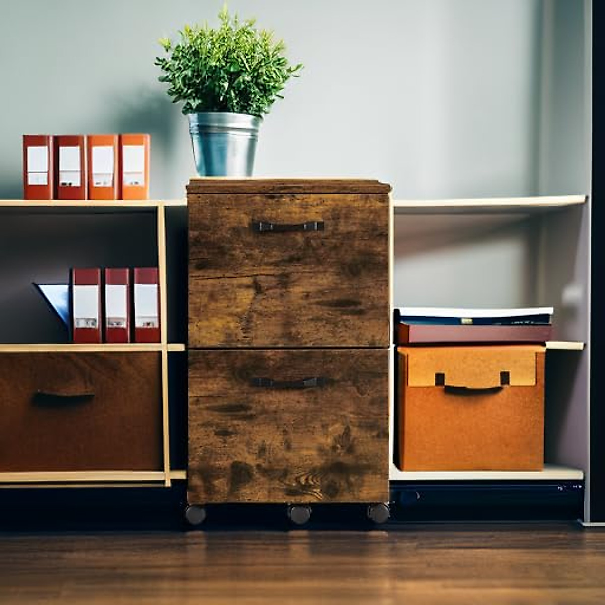 VASAGLE File Cabinet, with 2 Drawers, Mobile Filing Cabinet with Wheels, for A4, Letter Sized Documents, Hanging File Folders, Rustic Brown and Black UOFC040B01