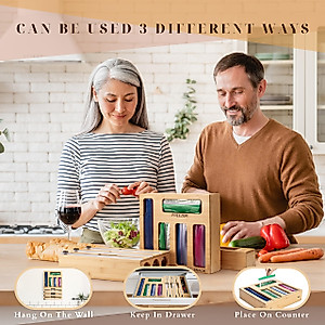 Worthy Willow Bamboo 9 in 1 Ziplock Bag, Aluminum Foil, and Plastic Wrap Organizer [IMPROVED DESIGN!]