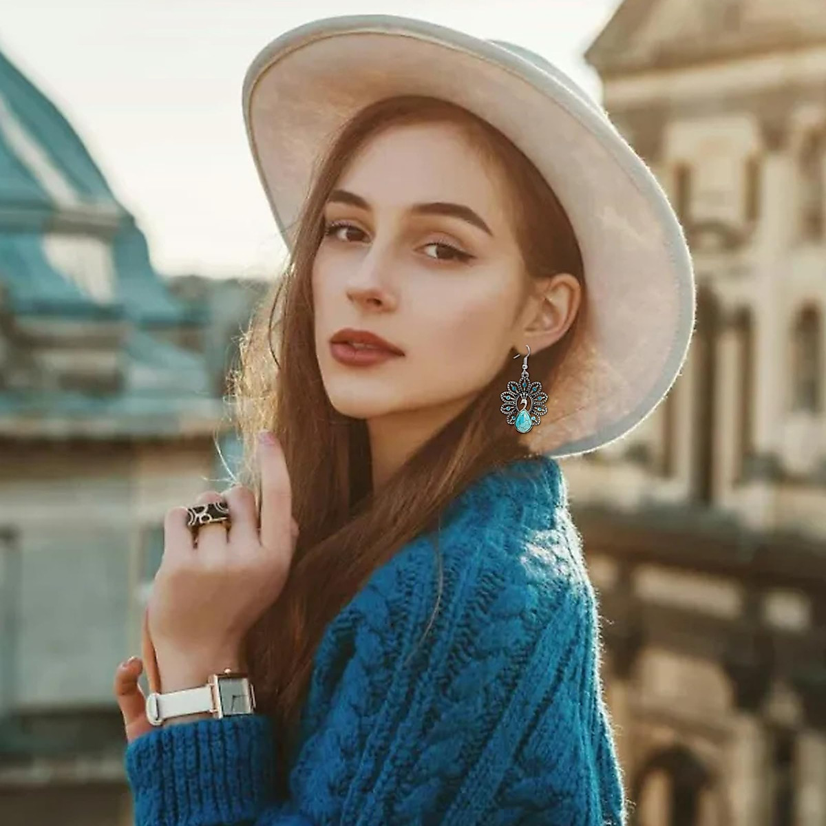 Turquoise Drop Dangle Earrings for Women,Turquoise Earrings for Women Trendy,Cute Earrings for Women