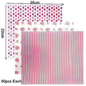 ZZJ 150pcs Valentine's Day Wax Paper, Food Picnic Paper, Greaseproof Paper,Waterproof Dry Hamburger Paper Liners Wrapping Tissue for Plastic Food Basket (Rose Heart Stripe)