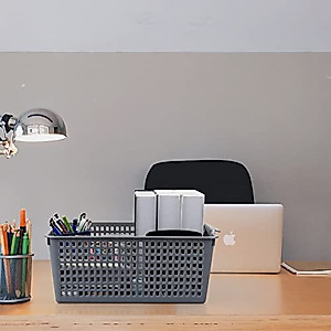 Tstorage 3-Pack Plastic Storage Baskets, Gray Large Storage Bin