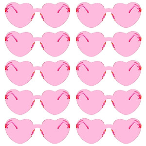 Fengek 10 Pcs Heart Shape Sunglasses Frameless Transparent Glasses Party Favors for Women Party, Pink