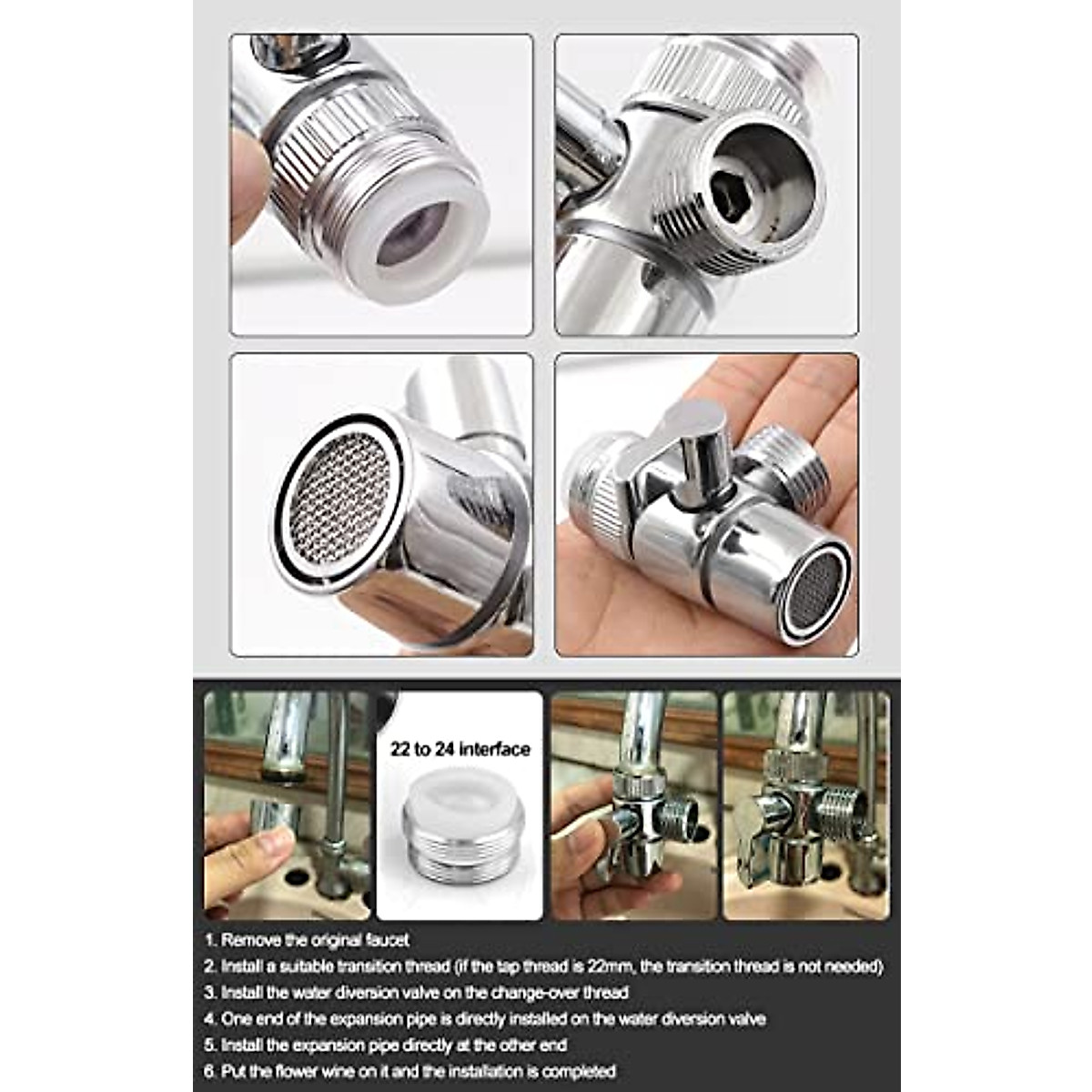 Polished Chrome Brass Sink Valve Diverter Faucet Splitter for Kitchen,Handheld Showerhead or Bathroom Sink Faucet Replacement Part Faucet to Hose Adapter Splitter Part M22 X M24