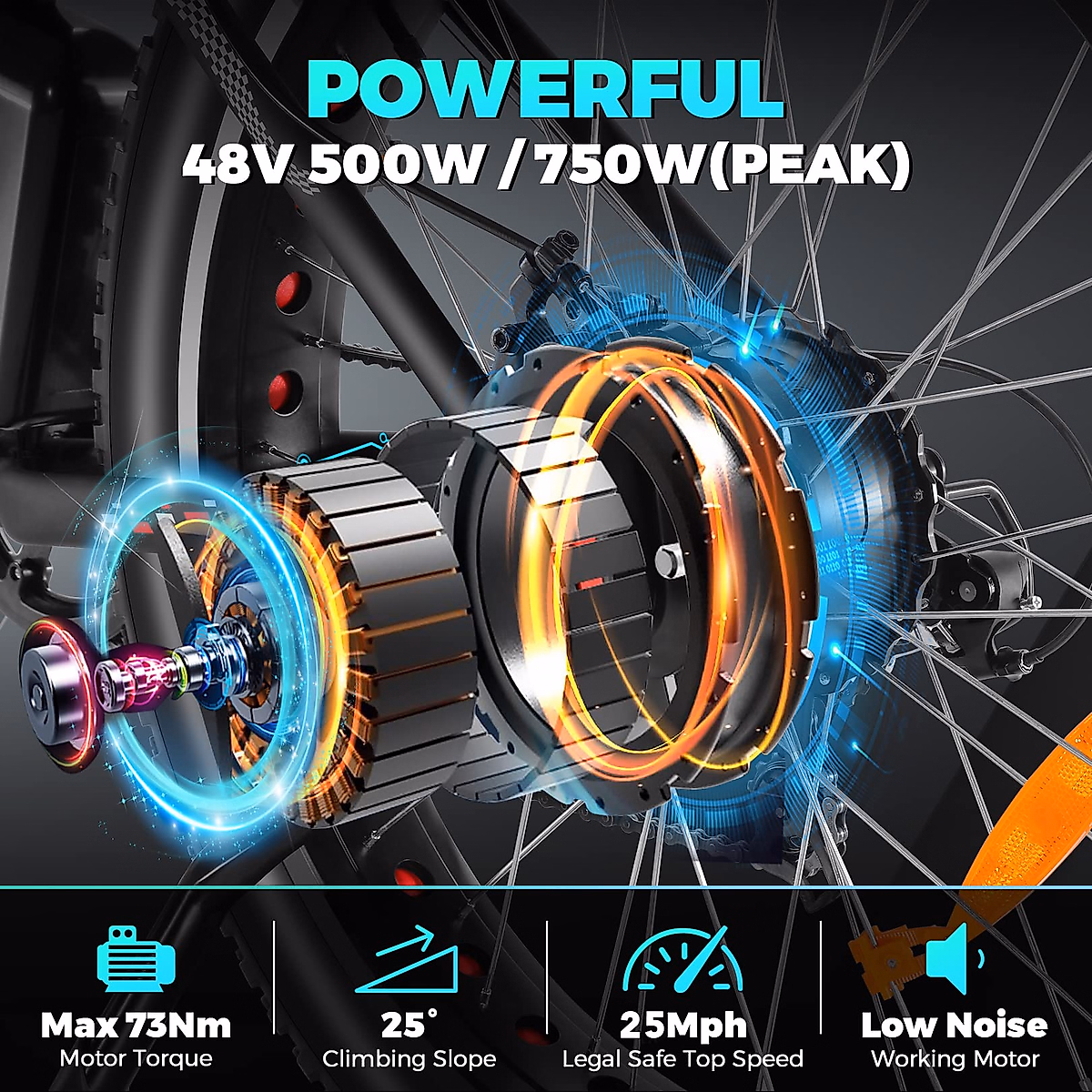 Speedrid Electric Bike 48V 500W Fat Tire Electric Bike Snow Bike 26" 4.0, 48V 10.4Ah Removable Battery and Professional 7 Speed (Black and Red)