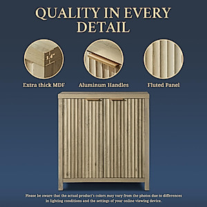 OAKHAM HOME Oxford Storage Cabinet Fluted Sideboard Buffet Cabinet with Adjustable Shelves, Multifunctional Console Cabinet Modern Accent Cabinet Set of 3 (Sunwashed Ash Oak)