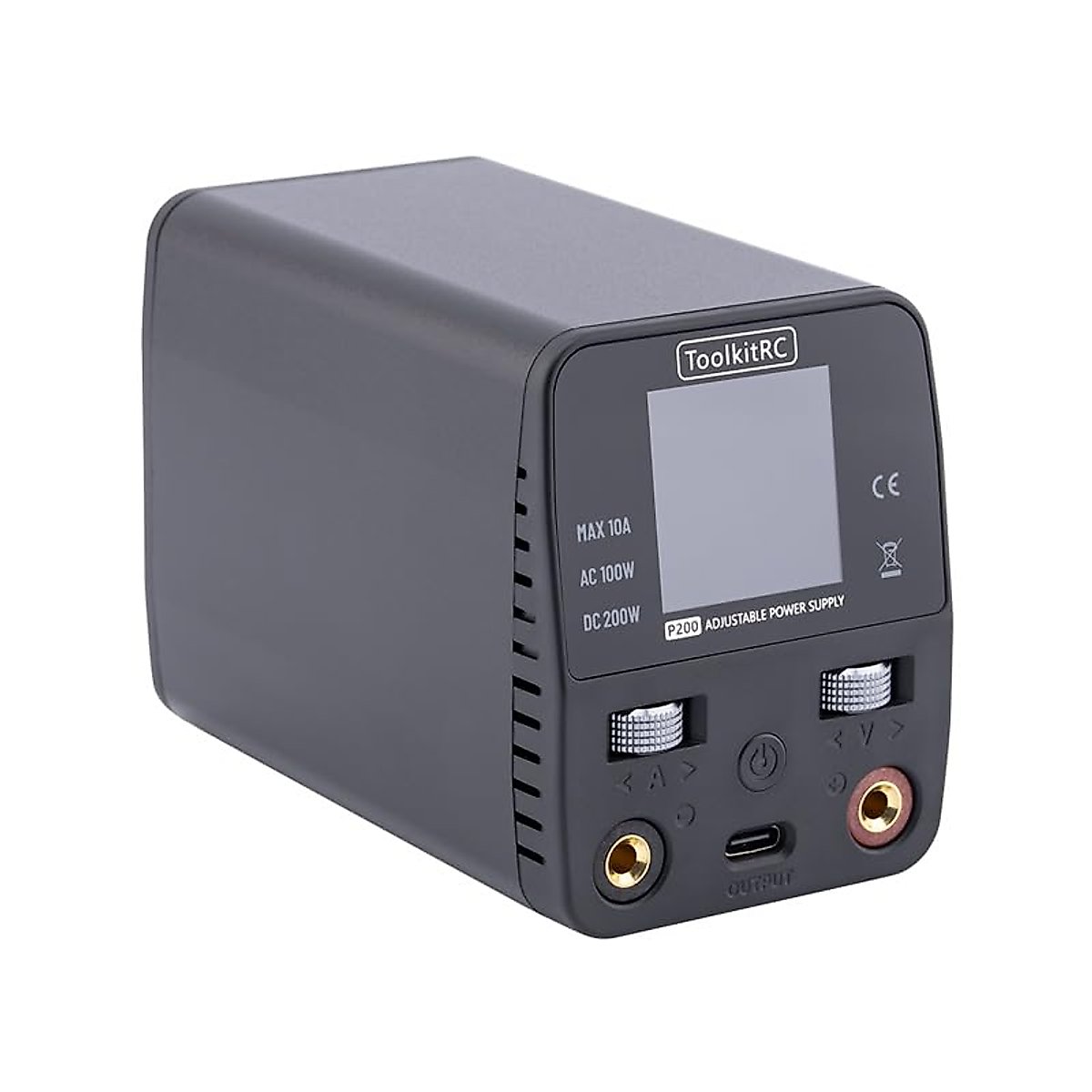 NEW ToolkitRC P200 V2 Mini 30V Supply AC100W DC200W 10A GaN Adjustable Mini Desktop Power Supply USB Output 4.0mm banana female port with TypeC 65W Output fast charging