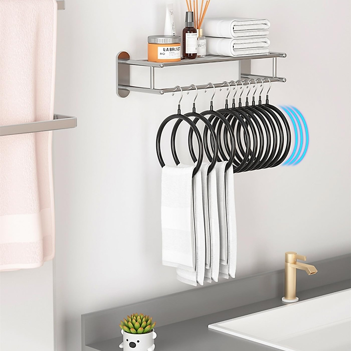 Joyindecor Belt/Scarf Hangers for Closet - 8 PCS Nonslip Space Saving Steel Tie Rings Holder Organizer for Neckties, Shawls Scarves, Veils, Pashminas Display(8 Pack, Black)